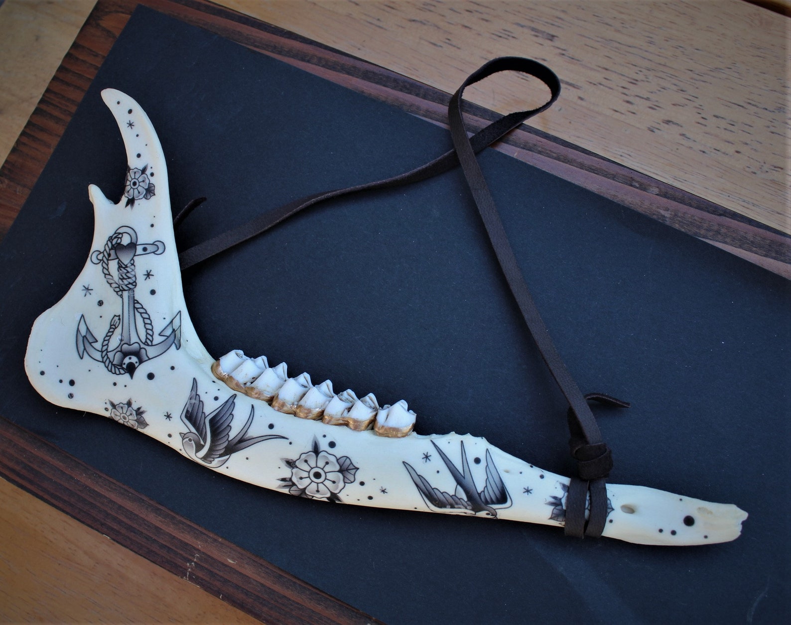 Black and Grey Tattoo Jawbone | Wall Hanging Decor Real Bone Painted ...