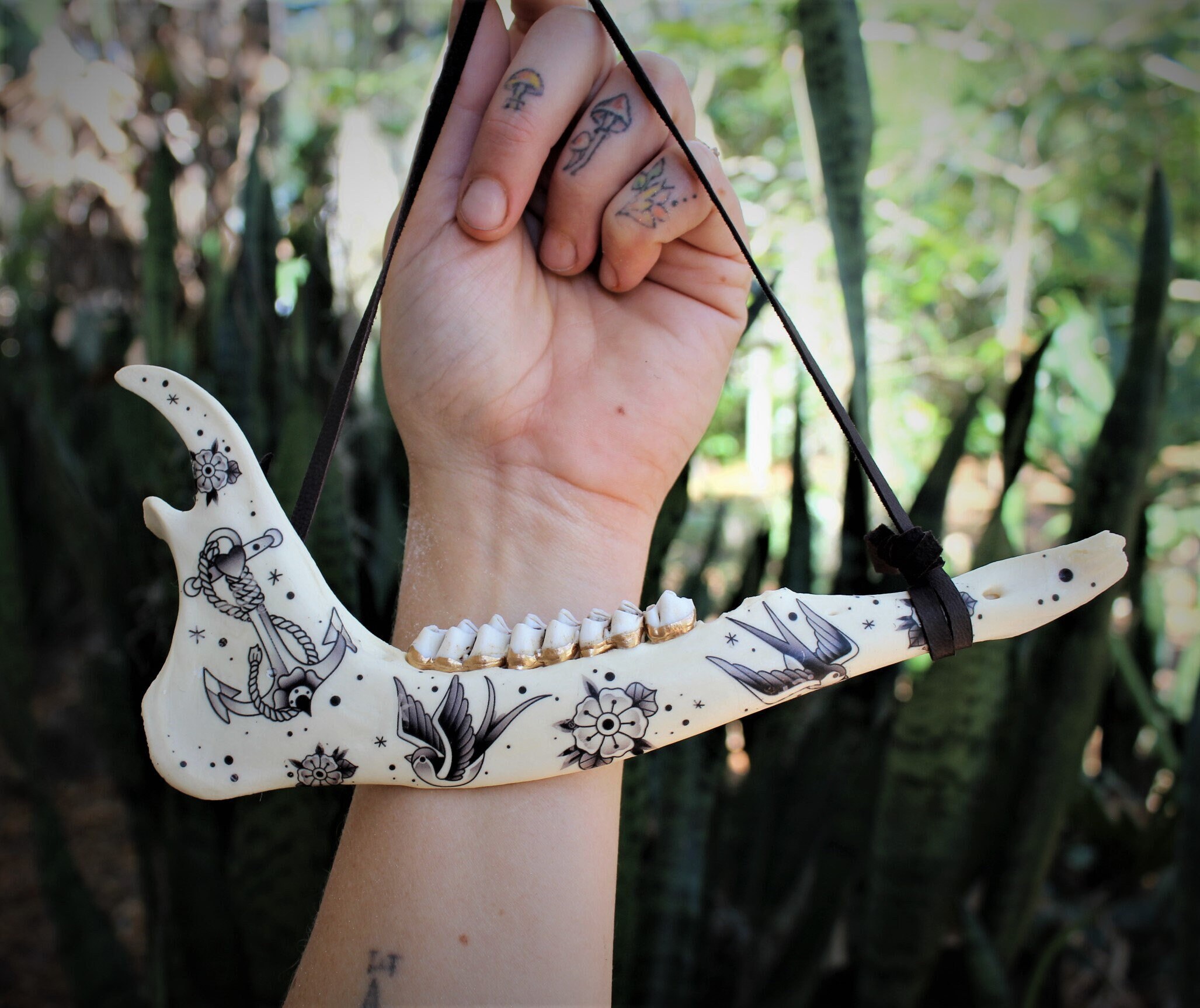 Black and Grey Tattoo Jawbone | Wall Hanging Decor Real Bone Painted ...