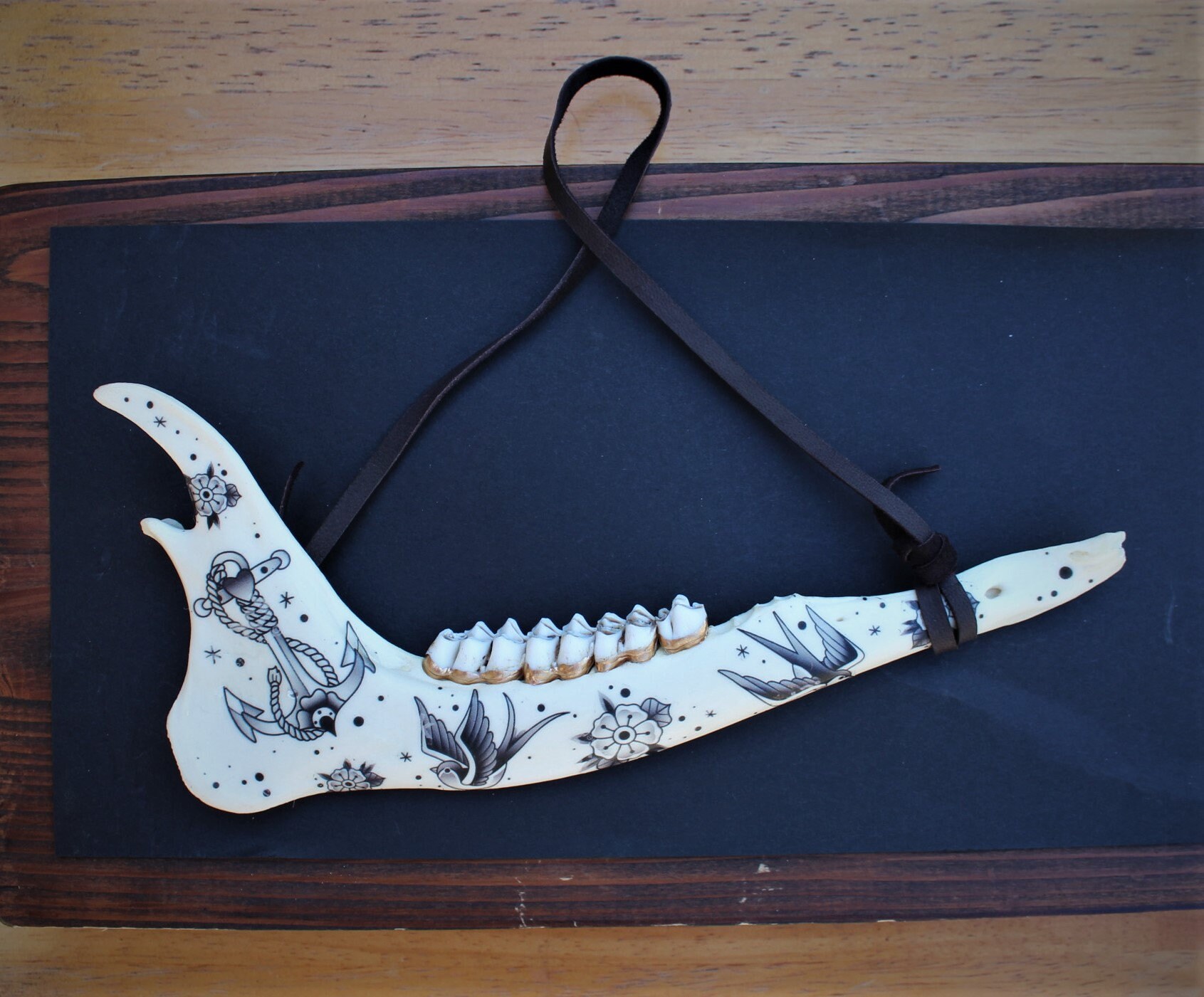 Black and Grey Tattoo Jawbone | Wall Hanging Decor Real Bone Painted ...