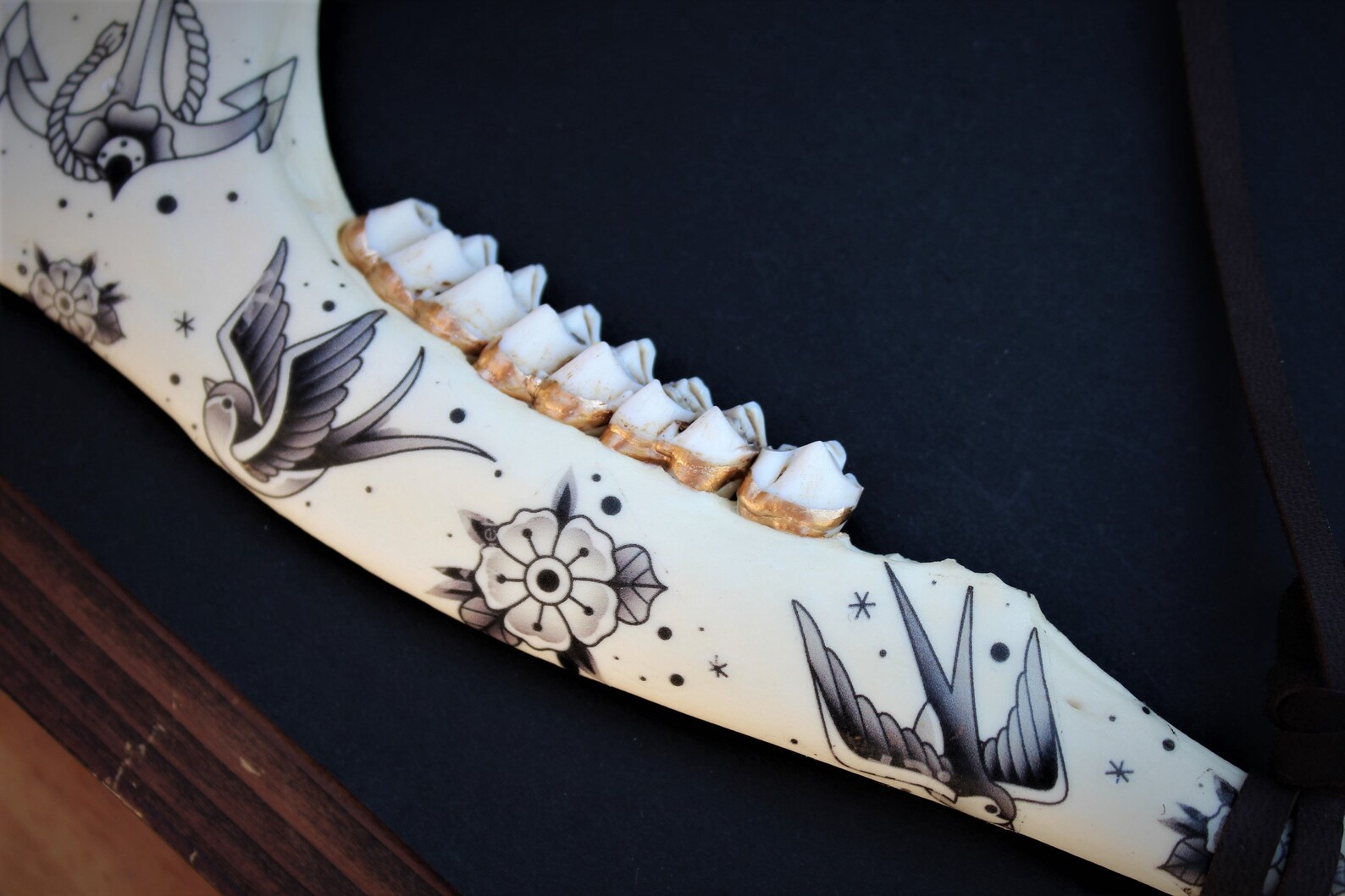 Black and Grey Tattoo Jawbone | Wall Hanging Decor Real Bone Painted ...