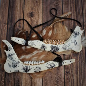 Black and Grey Tattoo Jawbone | Wall Hanging Decor Real Bone Painted ...