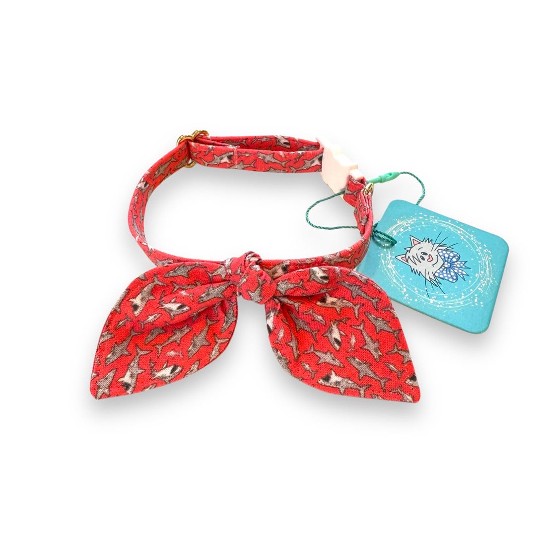 Shark Cat Collar With Bunny Ears Bow, Sharks Cat Bow Tie Breakaway ...