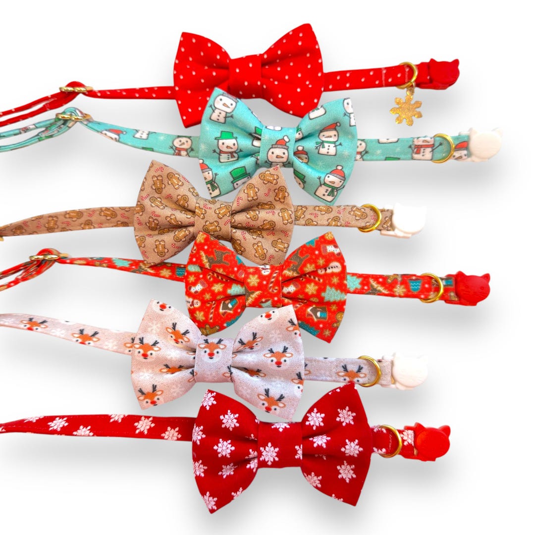 Christmas Cat Bow Tie, Holiday Bow Tie for Cats, Snowman Bow or Collar ...