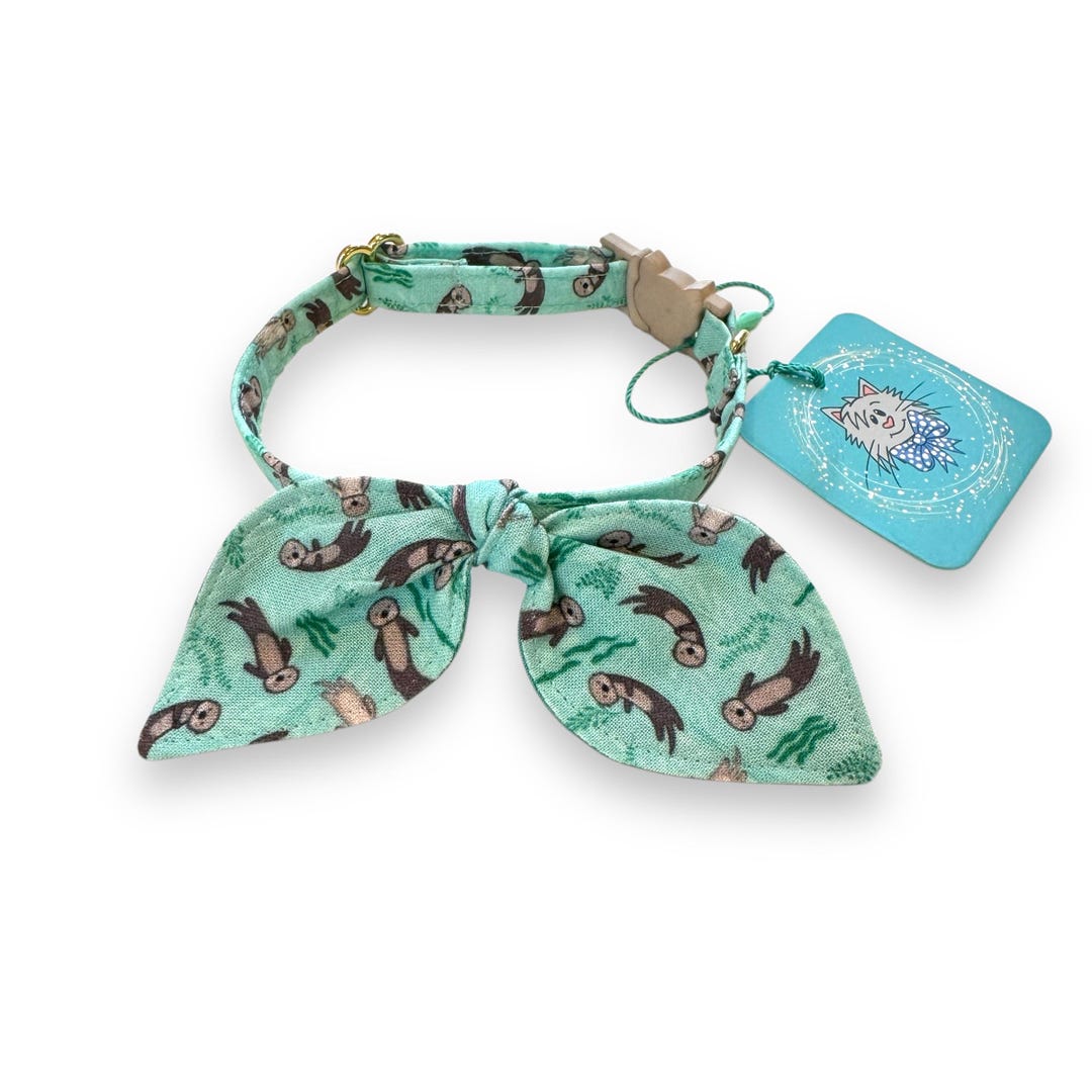 Otters Cat Collar With Bunny Ears Bow Tie - Breakaway Buckle - Etsy