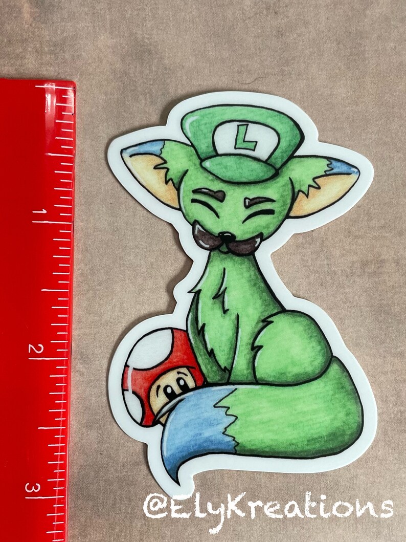 Fox Luigi Fanart Vinyl Sticker, Fan Art, Green Fox, Waterproof ...