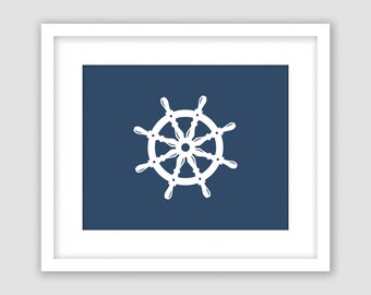 Navy Ship Helm Print Navy Ship Wheel Blue and White Print | Etsy