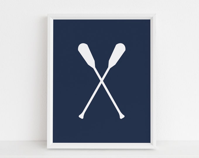 White Oars on Navy Blue Print Nautical Wall Art Beach Theme - Etsy