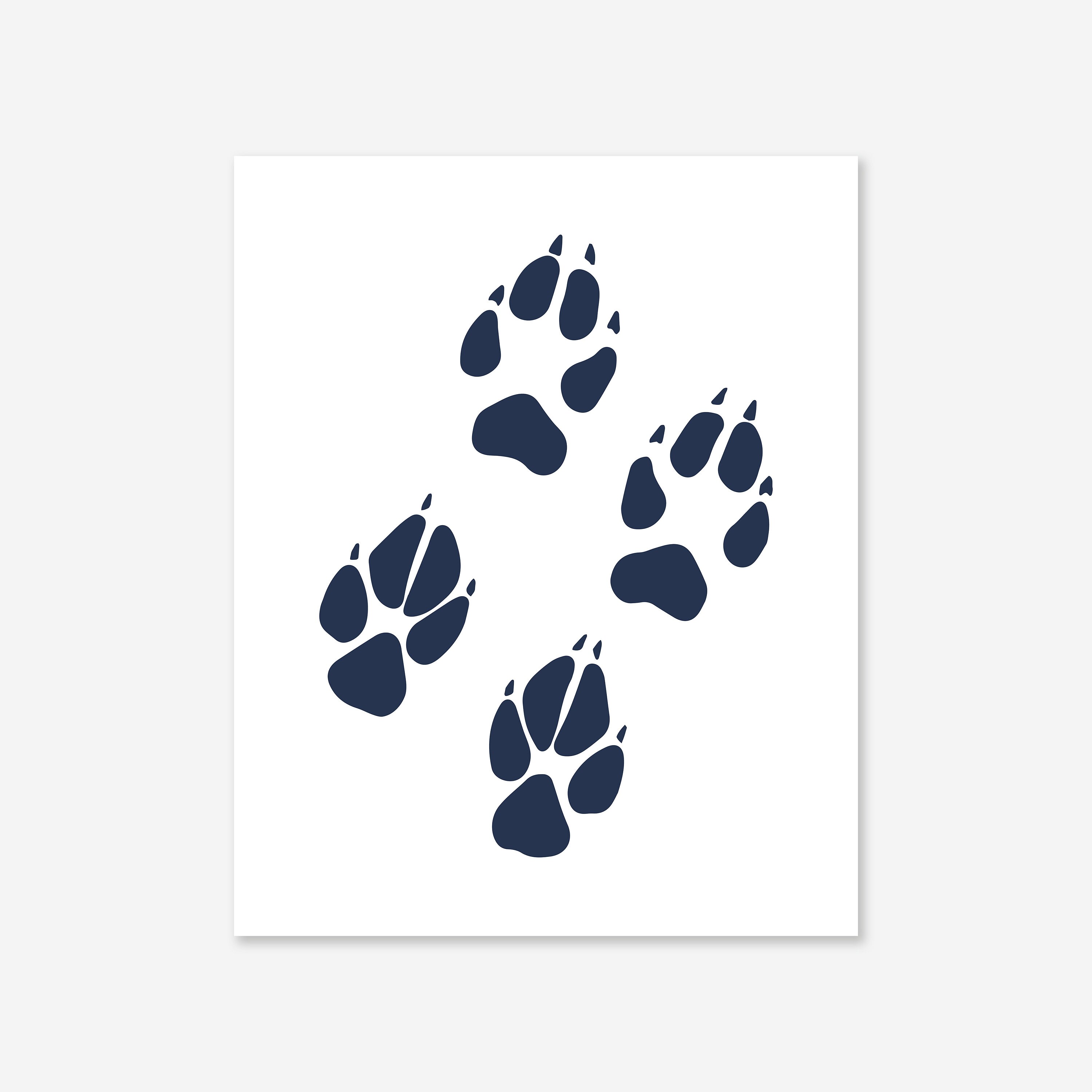 Navy Blue Fox Paw Prints on White Print, Animal Wall Art, Modern Art ...