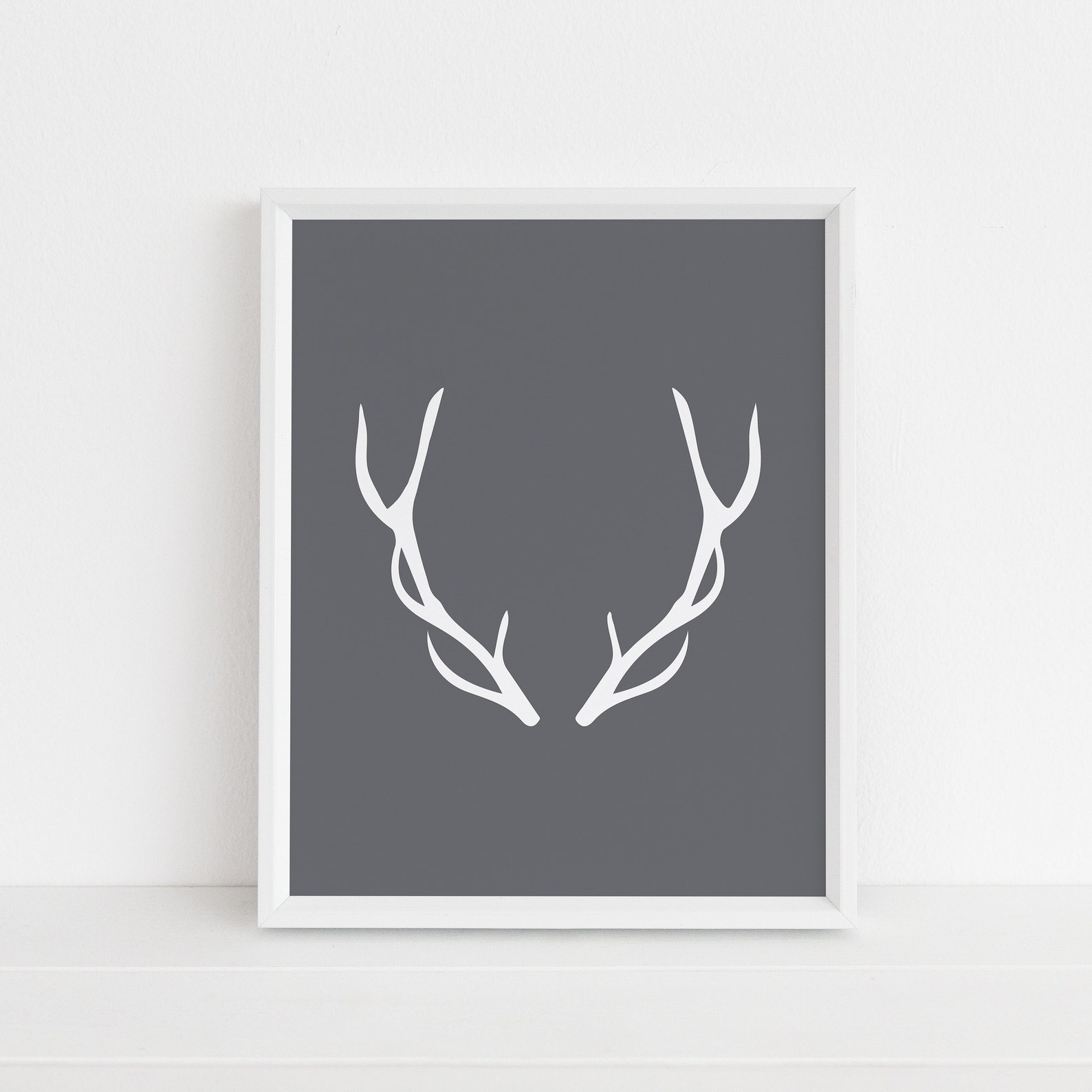 Deer Antlers, White and Dark Gray Slate Print, Printable Wall Art ...