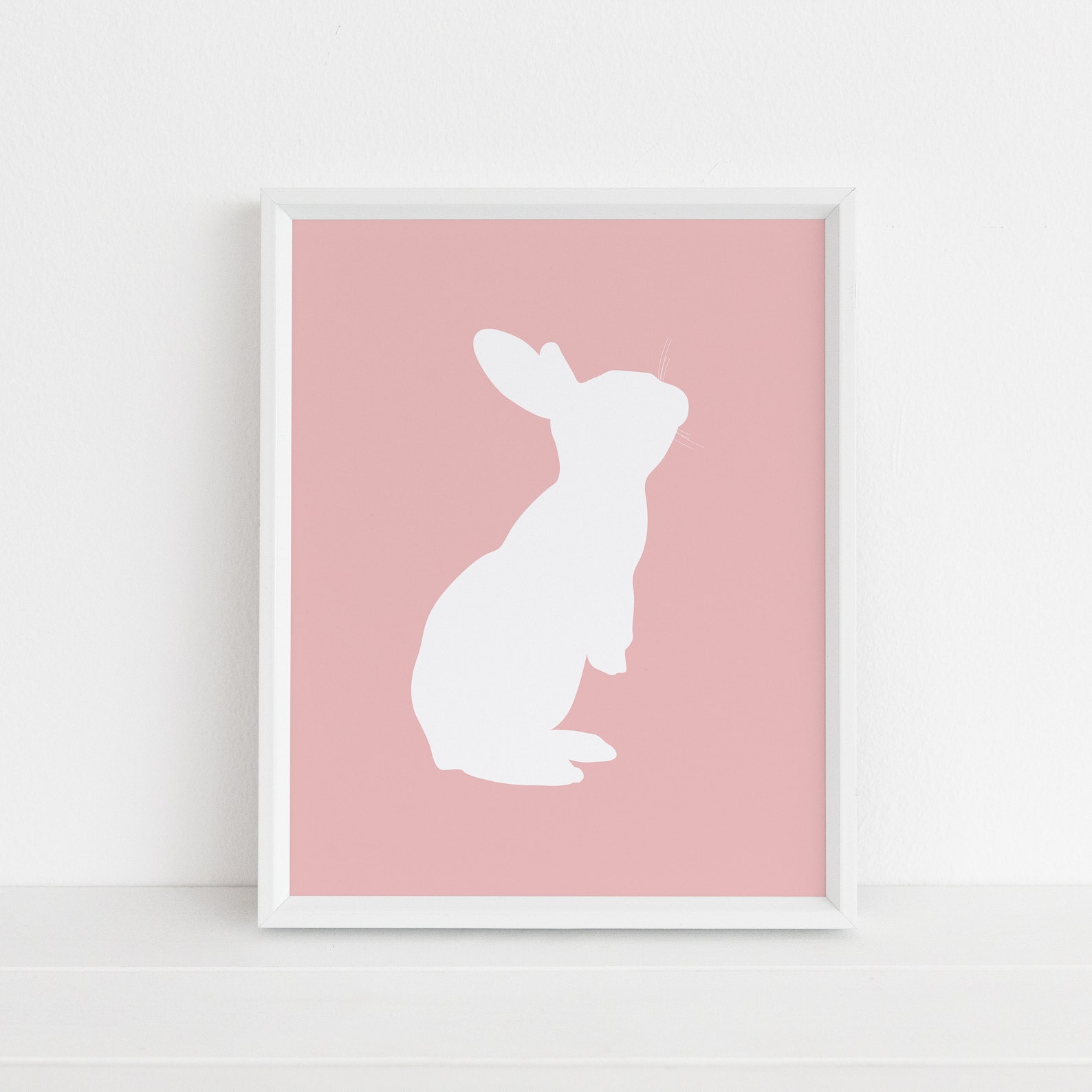 Pink Rabbit Printable White Standing Rabbit Silhouette on - Etsy
