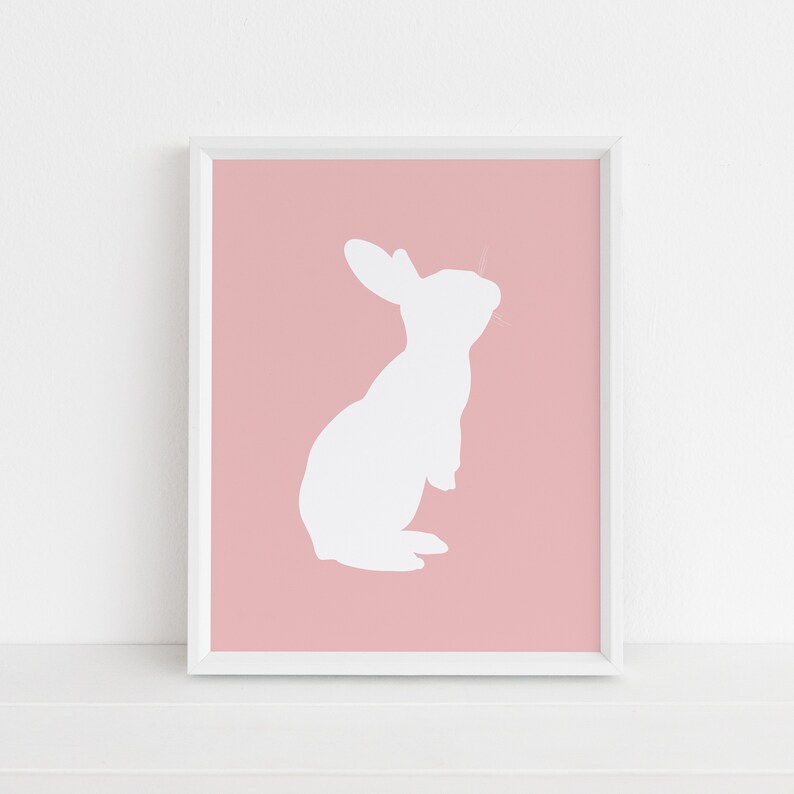 Pink Rabbit Printable White Standing Rabbit Silhouette on - Etsy