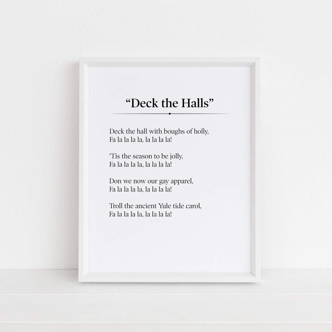 Deck the Halls Lyrics, Christmas Print, Christmas Music, Black and ...