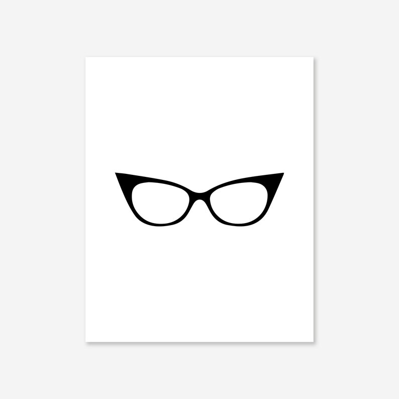 Cat Eye Glasses Printable, Black and White Instant Download, Modern ...