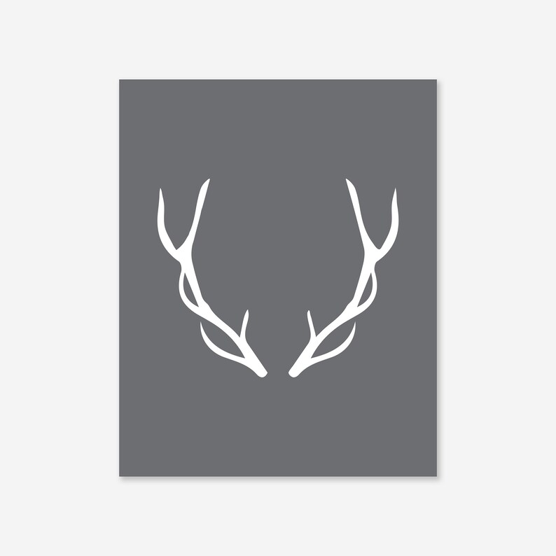 Deer Antlers, White and Dark Gray Slate Print, Printable Wall Art ...