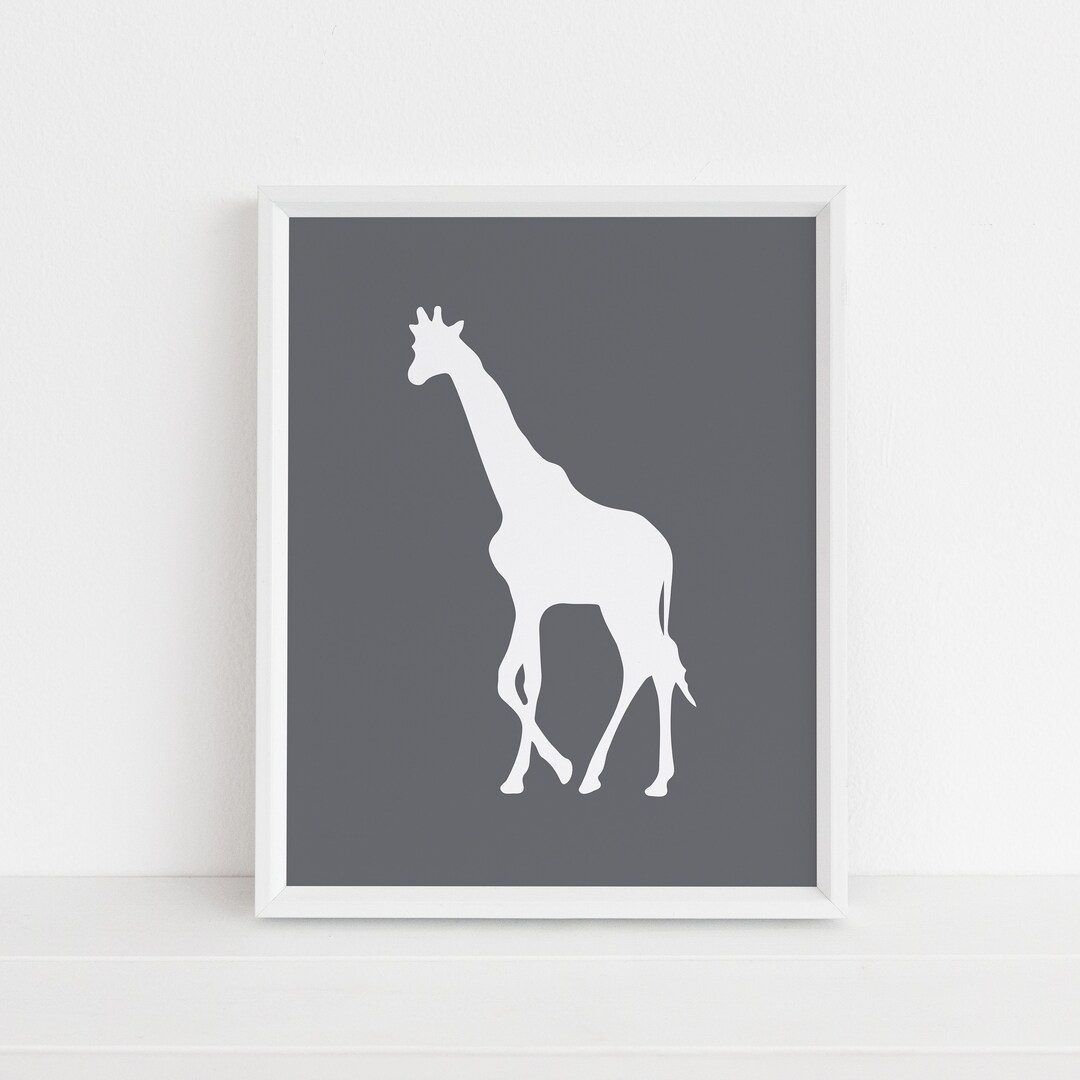 Gray Giraffe Printable, White Giraffe Silhouette on Dark Slate Gray ...