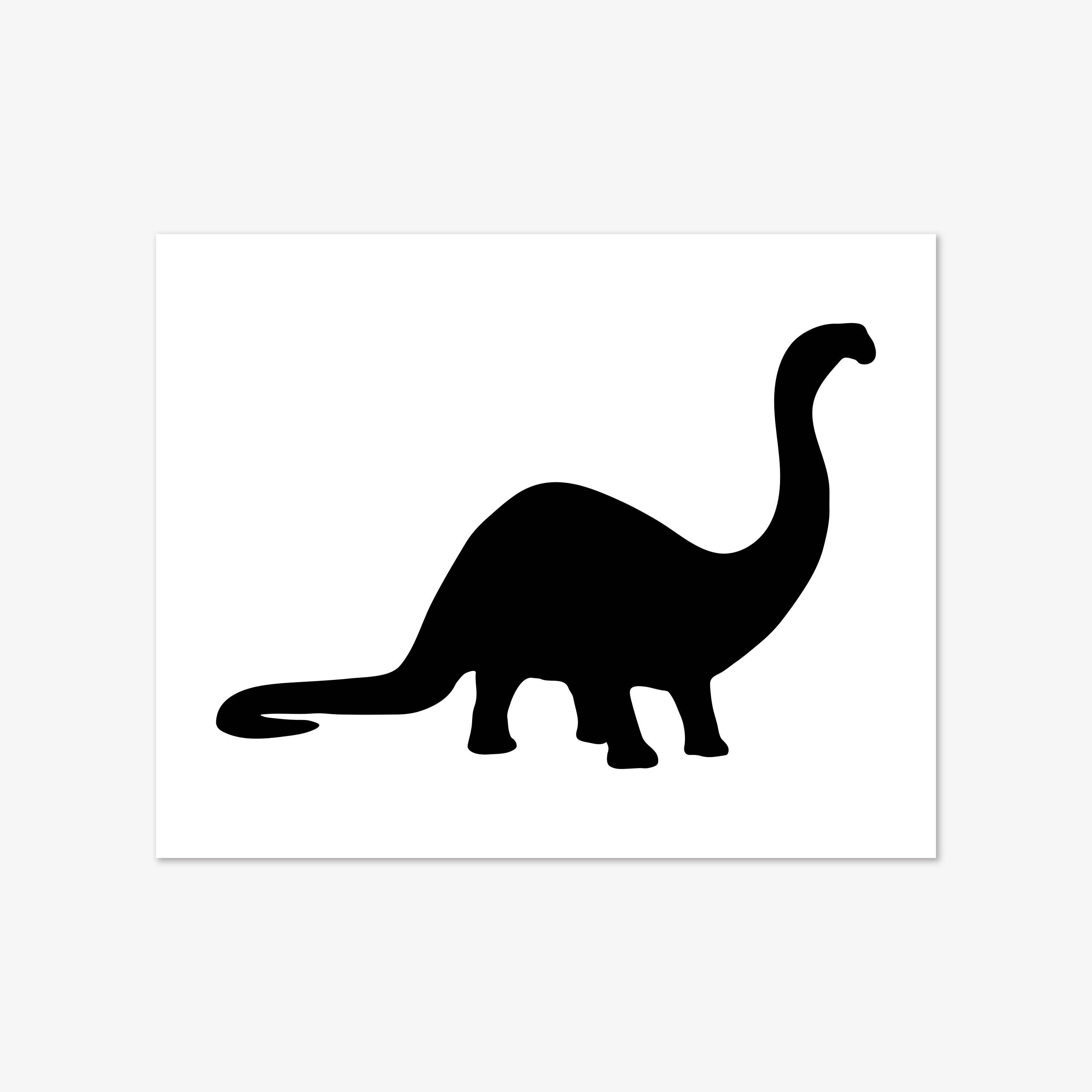 Black Brontosaurus (apatosaurus) Dinosaur on White Print, Horizontal ...