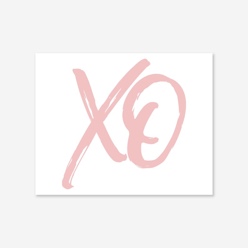 Pink XO on White Print, Printable Horizontal Wall Art, Rose Pink Hugs ...