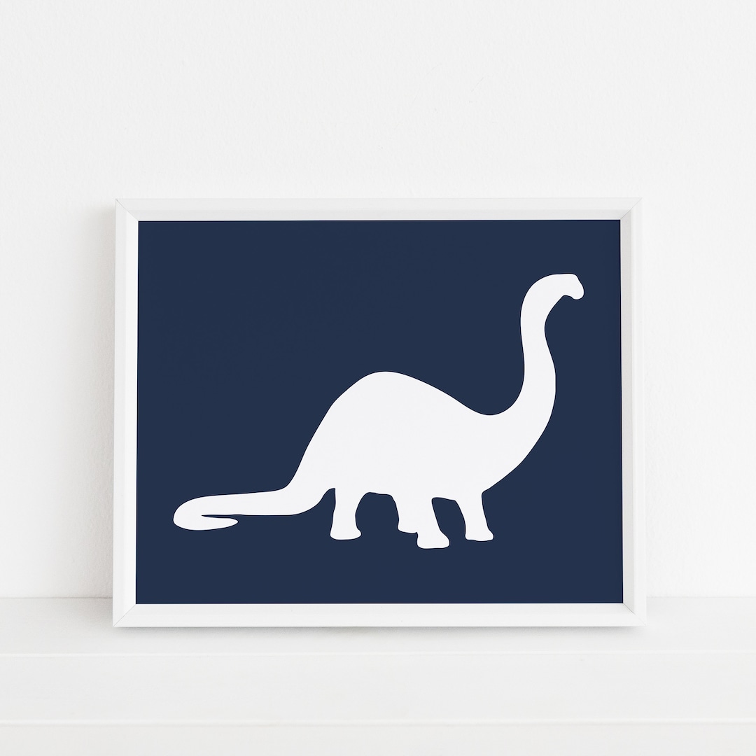 Blue Brontosaurus (apatosaurus) Dinosaur Print, Dark Navy Blue ...