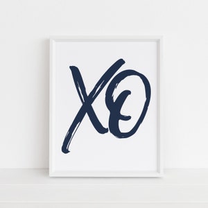 Navy Blue XO on White Print, Wall Art, Hugs and Kisses Typography ...