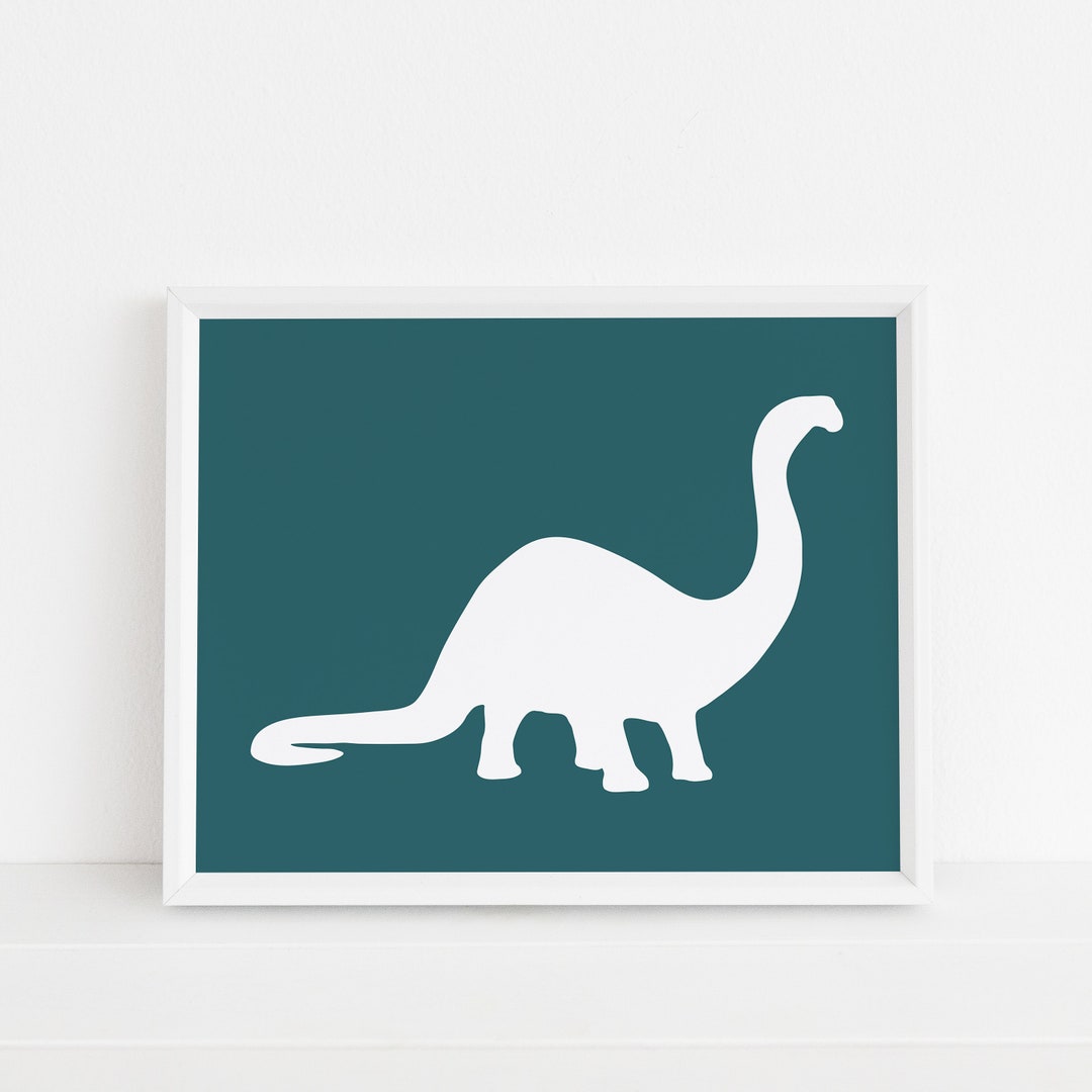 Teal Brontosaurus (apatosaurus) Dinosaur Print, Dark Teal Blue Green ...