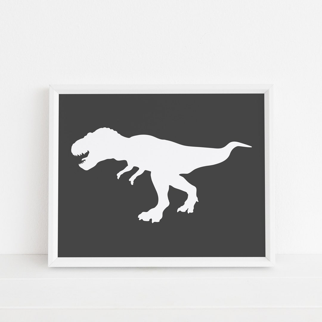 Gray Tyrannosaurus Rex Dinosaur Print, Dark Gray, Horizontal T-rex Wall ...