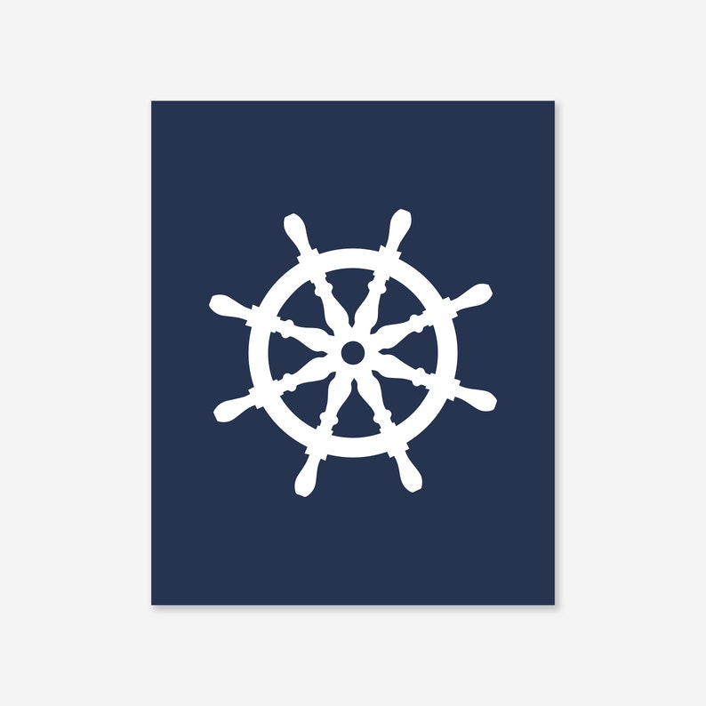 Navy Ship Helm Print Navy Ship Wheel Blue and White Print - Etsy