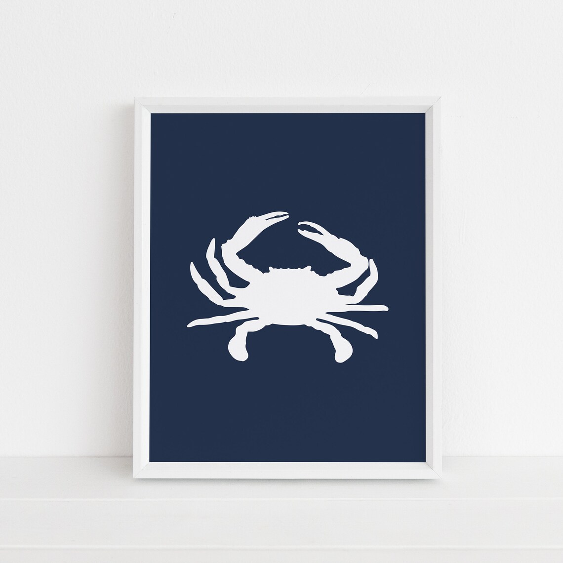 Navy Crab Print, White Crab on Navy Blue Print, Navy Nautical Wall Art ...
