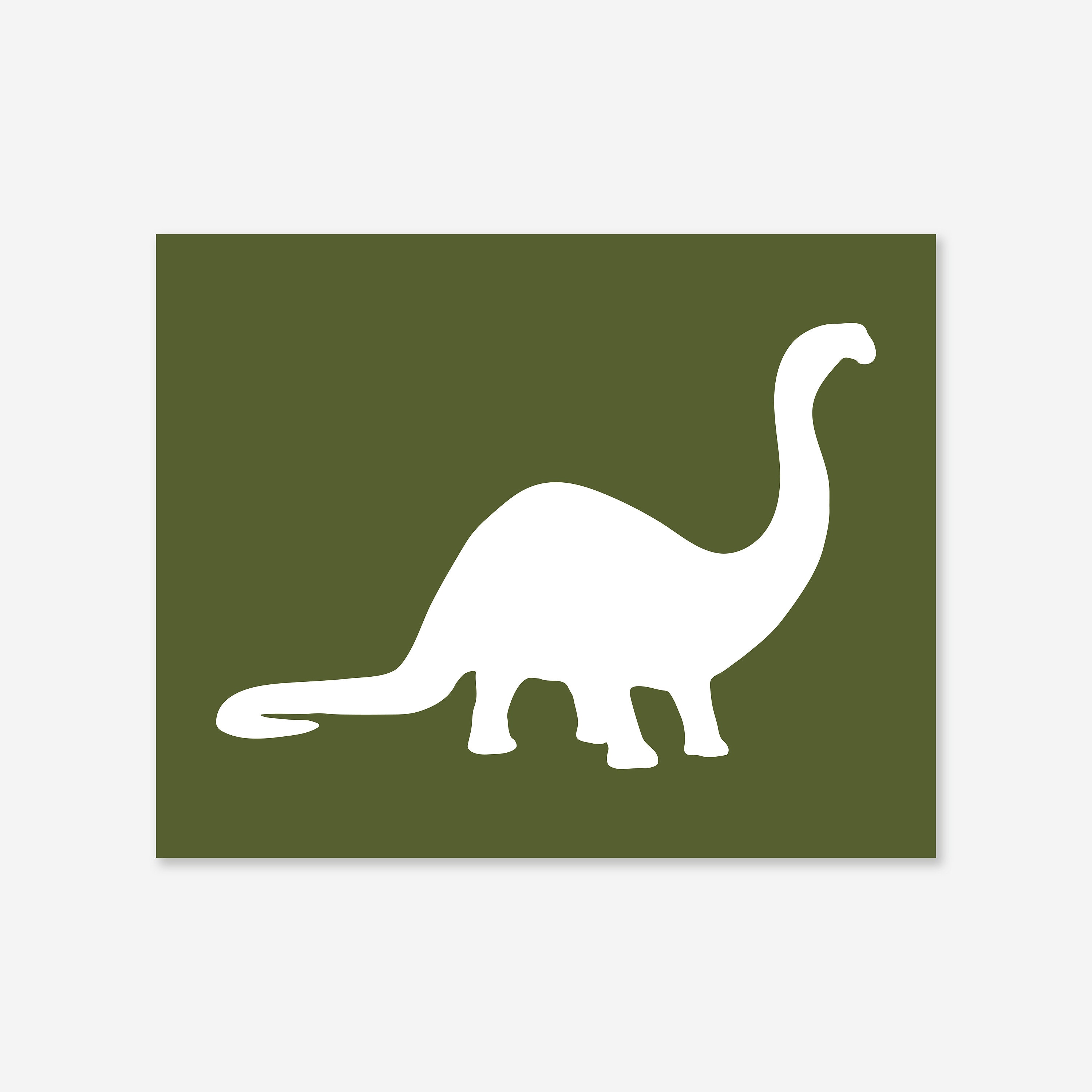 Green Brontosaurus (apatosaurus) Dinosaur Print, Dark Olive, Horizontal ...