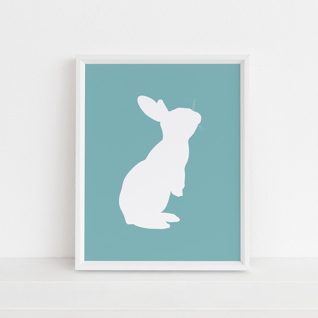Turquoise Rabbit Printable, White Rabbit Standing Silhouette Turquoise ...