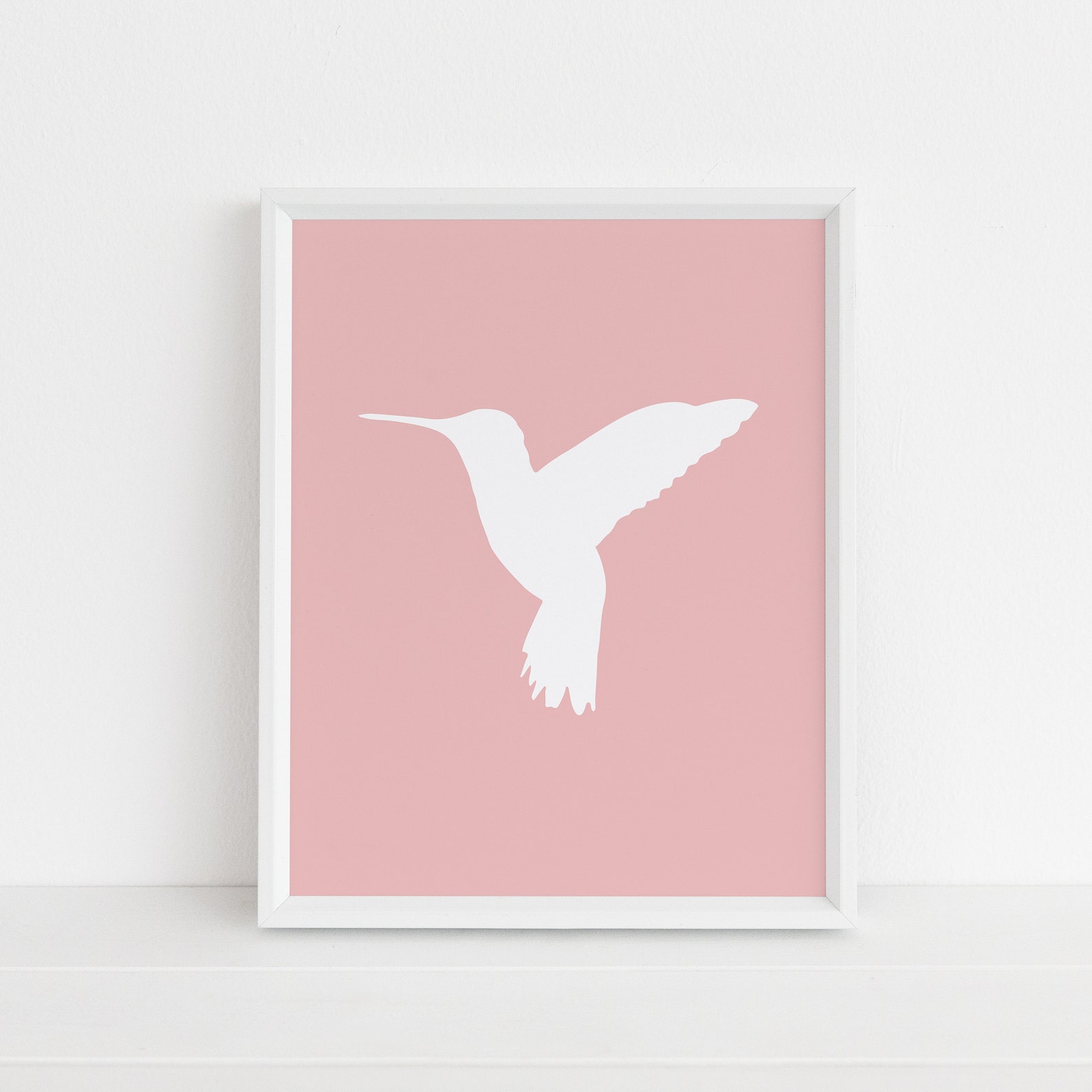 Hummingbird Print, Rose Pink and White, Bird Printable Wall Art, Modern ...