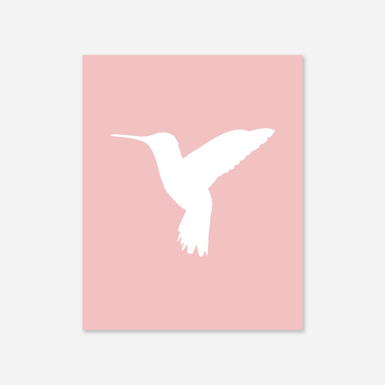 Hummingbird Print, Rose Pink and White, Bird Printable Wall Art, Modern ...