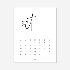 2024 Printable Clipboard Calendar, Minimalist Script Font, Monthly ...