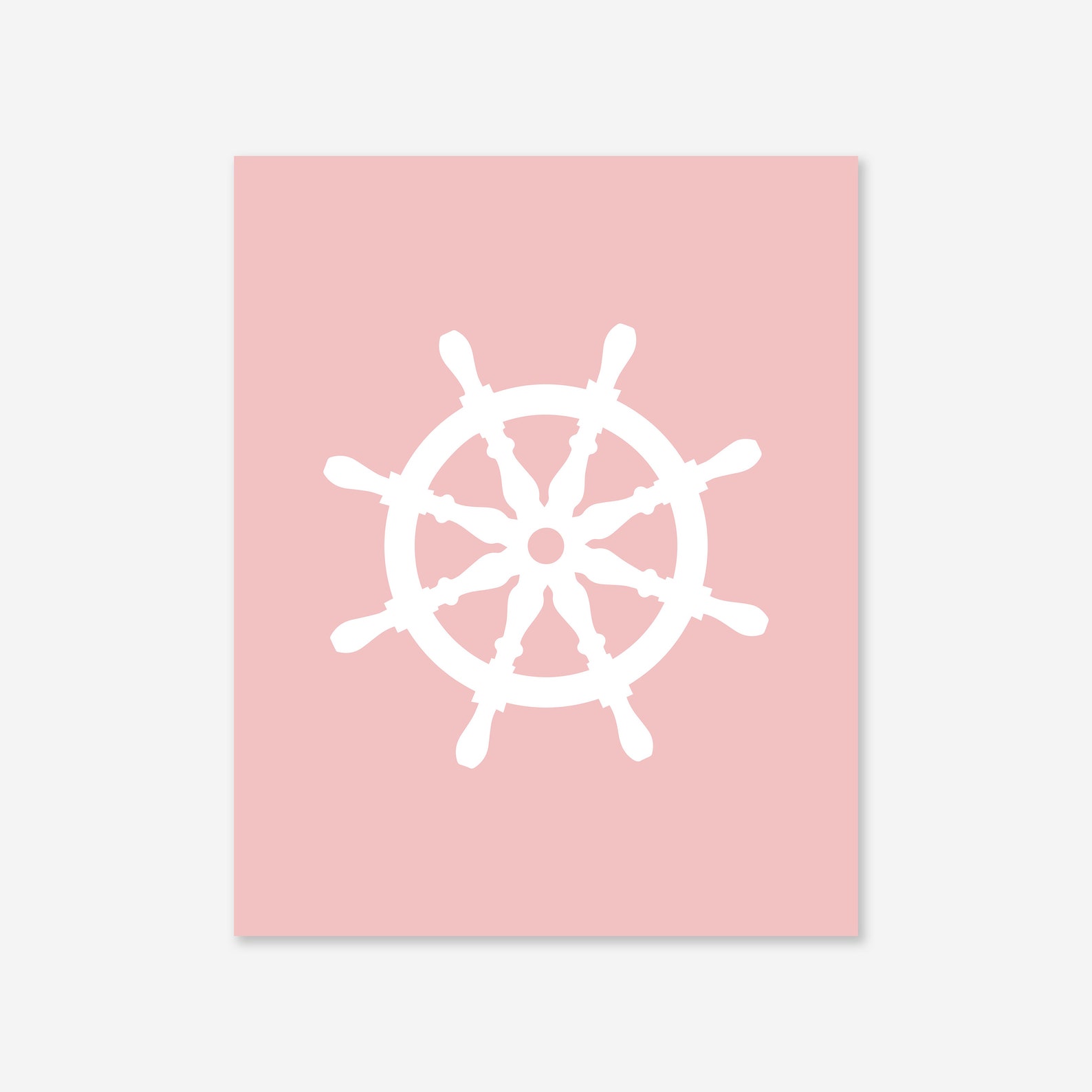 Ship Helm on Rose Pink Print, Ship Wheel, Nursery Nautical Wall Art ...