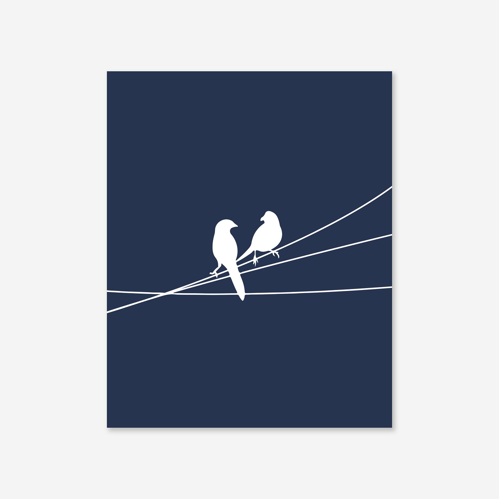 Birds on a Wire Print Navy Blue and White Animal Wall Art - Etsy