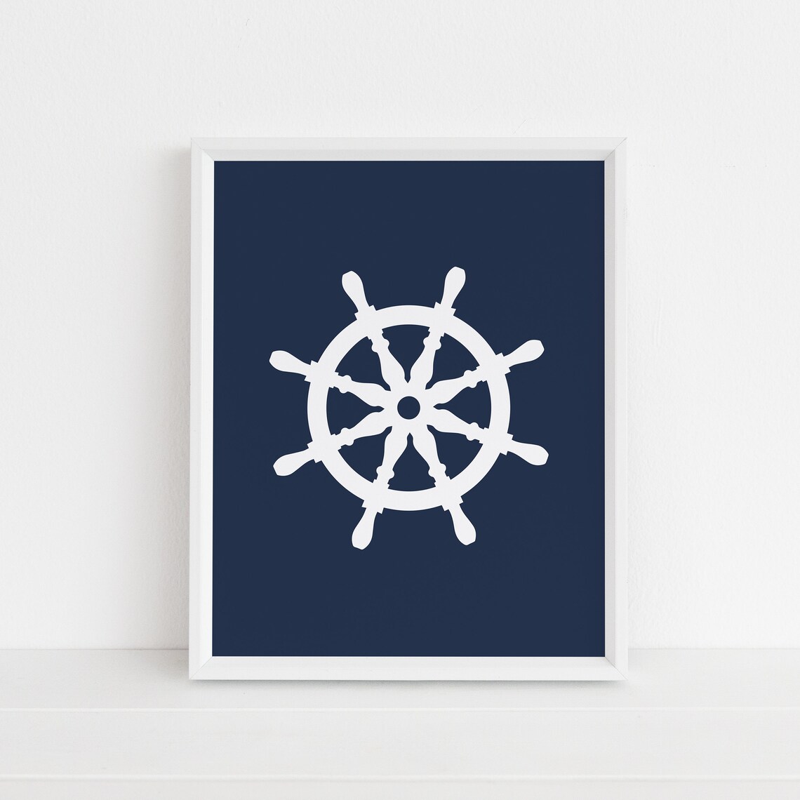 Navy Ship Helm Print Navy Ship Wheel Blue and White Print - Etsy