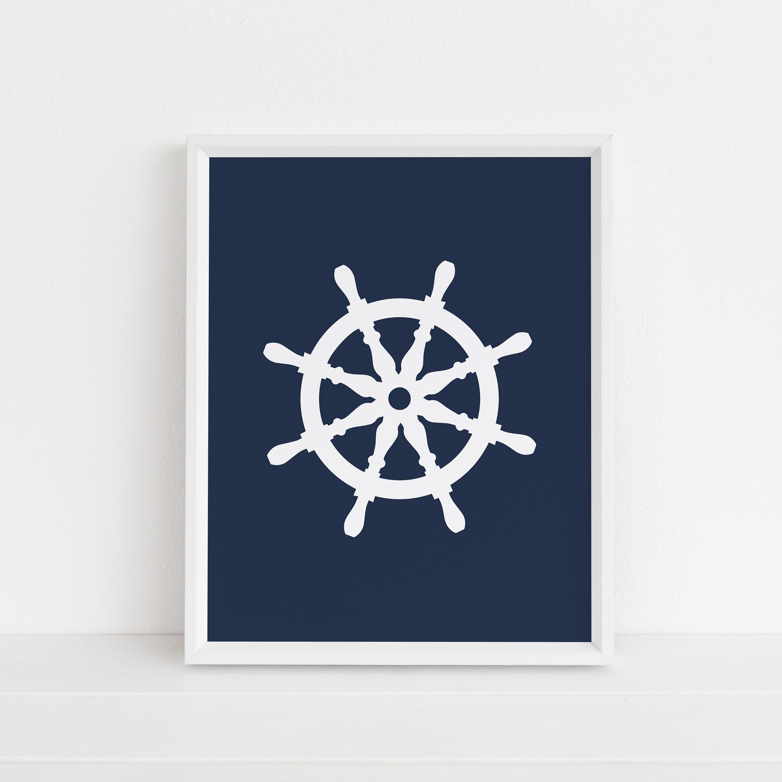 Navy Ship Helm Print Navy Ship Wheel Blue and White Print - Etsy