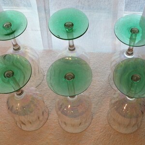 Six Vintage Tiffin Glass Wines With Green Bases & Iridescent Bowls - Etsy