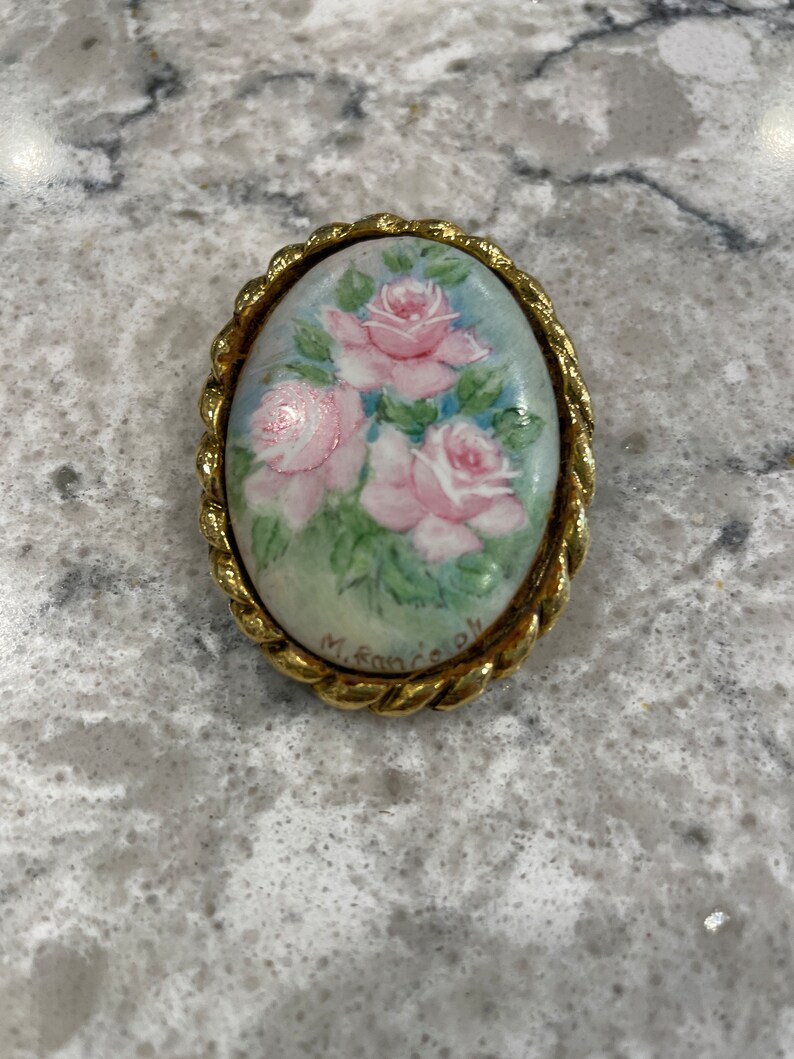 Handpainted Hand Signed Rose Pin - Etsy