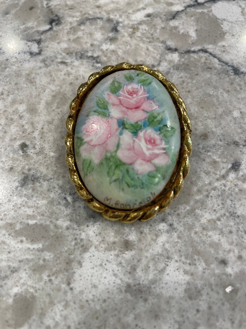 Handpainted Hand Signed Rose Pin - Etsy
