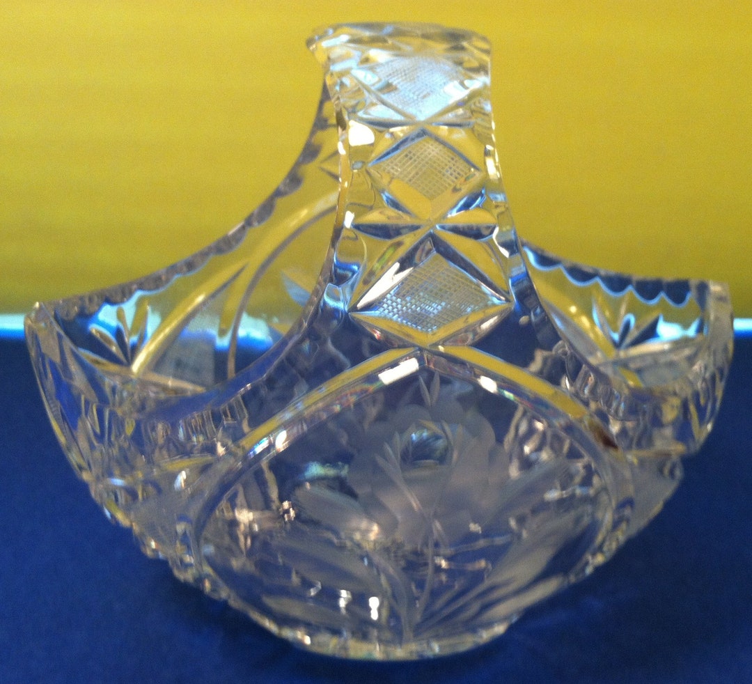 Crystal Wheel Cut Basket With Roses 1960 - Etsy