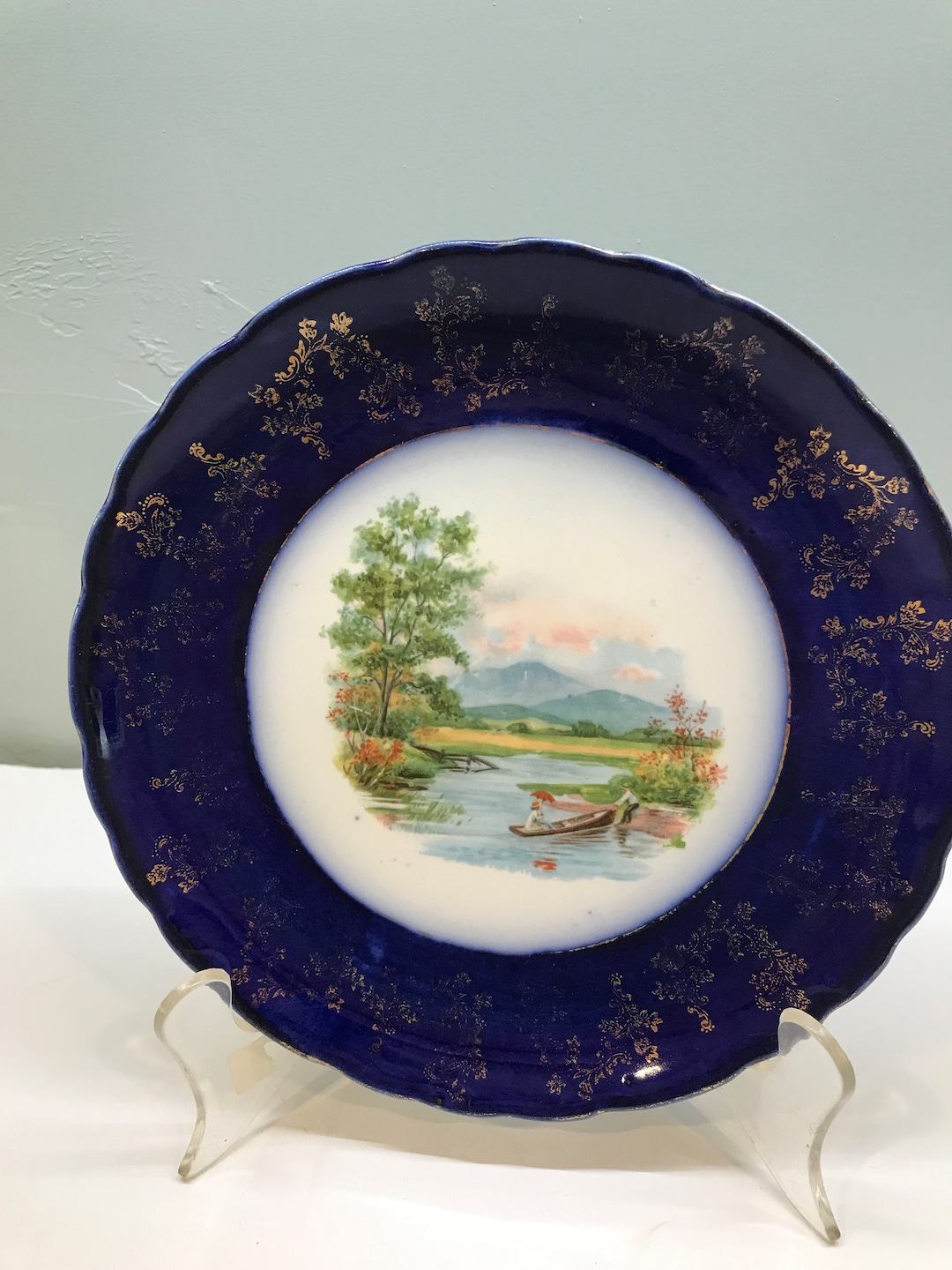 Antique Flow Blue Plate Wood & Son - Etsy