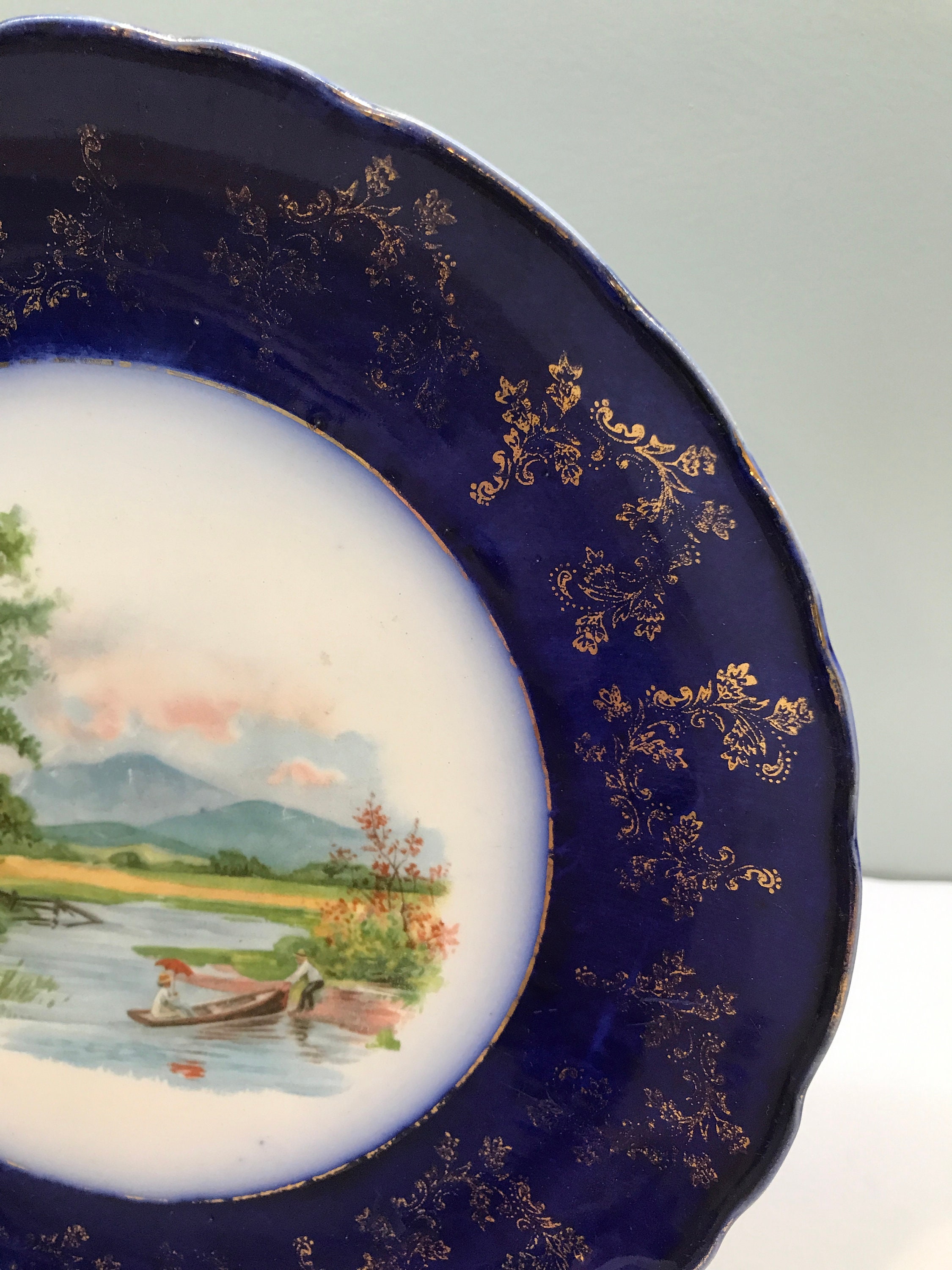 Antique Flow Blue Plate Wood & Son - Etsy
