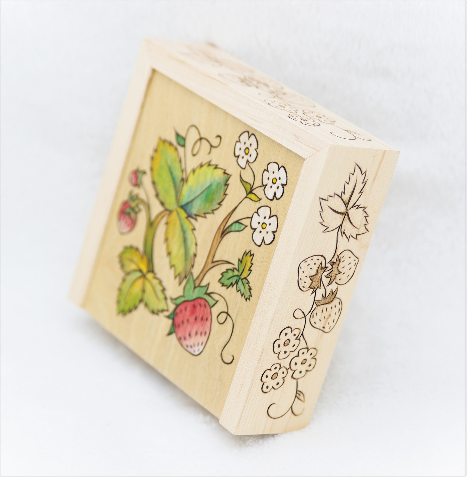 Small Strawberry Box Wood Burned and Hand Painted | Etsy