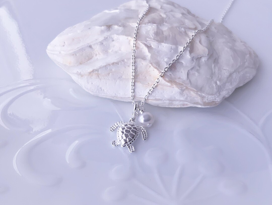 Turtle With Pearl Sterling Silver Chain Minimalist Pendant Necklace ...