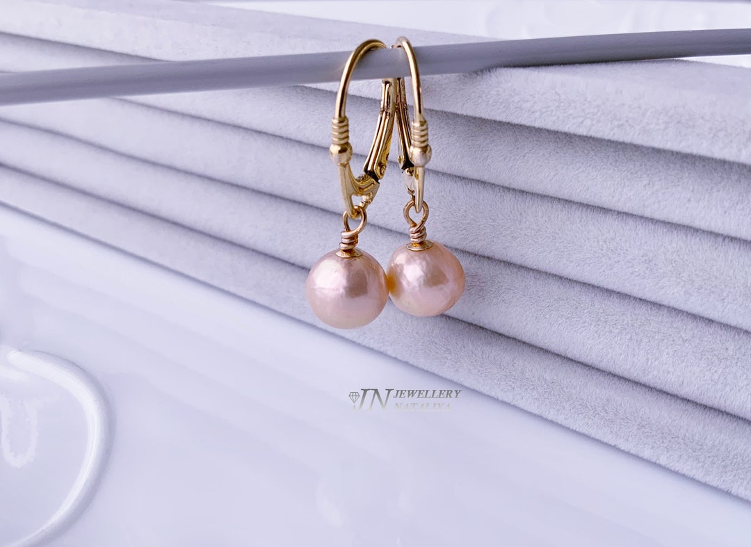 Golden Edison Pearl Earrings Yellow Gold Plated Vermeil Over Sterling ...