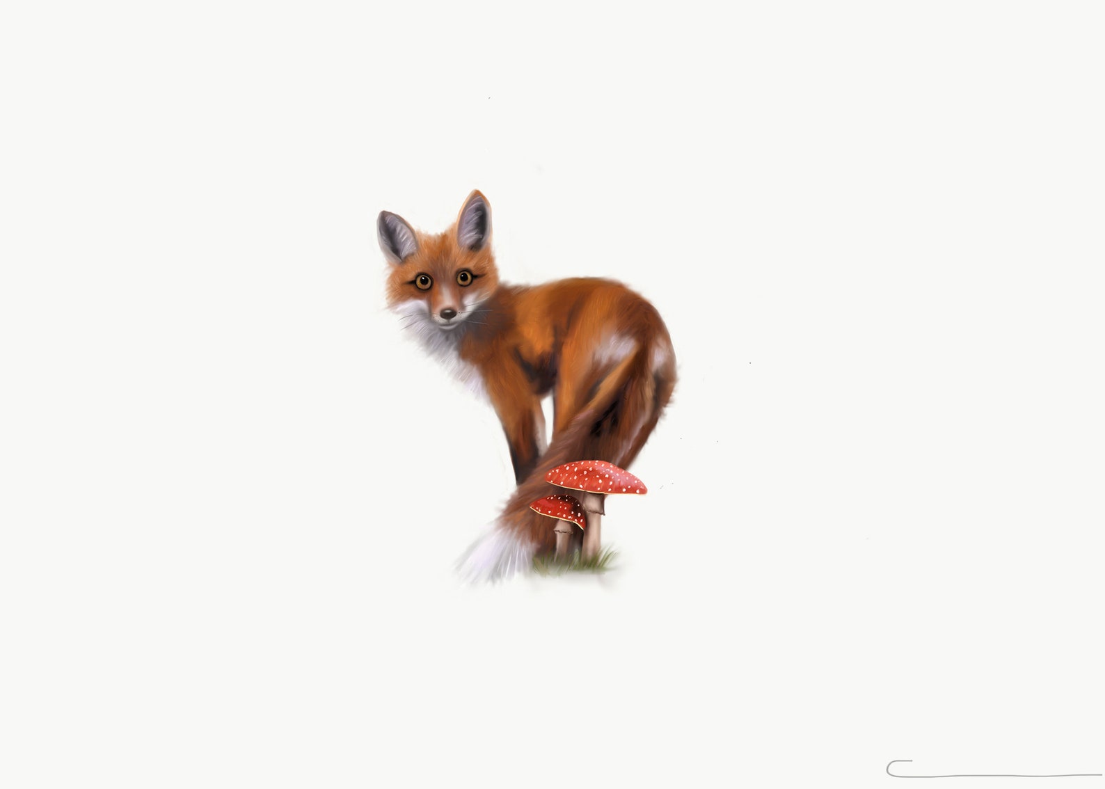 Fox and Mushroom Art Giclee Print. Whimsical Cute Fun Mini | Etsy
