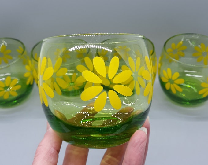 Vintage Flower Power Roly Poly Glasses - Green and Yellow - Etsy