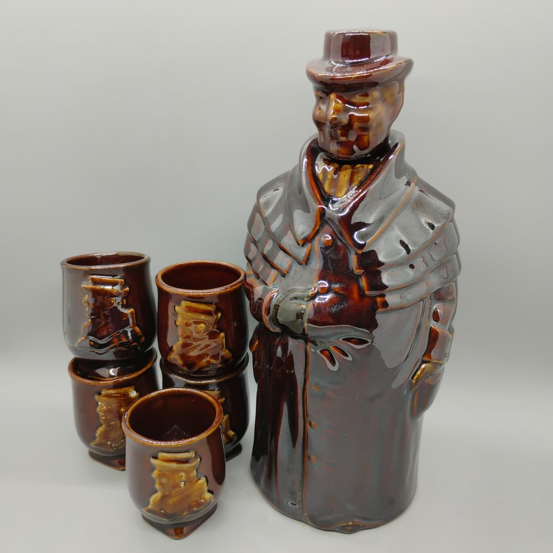Vintage Coachman or Mr. Pickwick Figural Decanter and Glass Set - Etsy