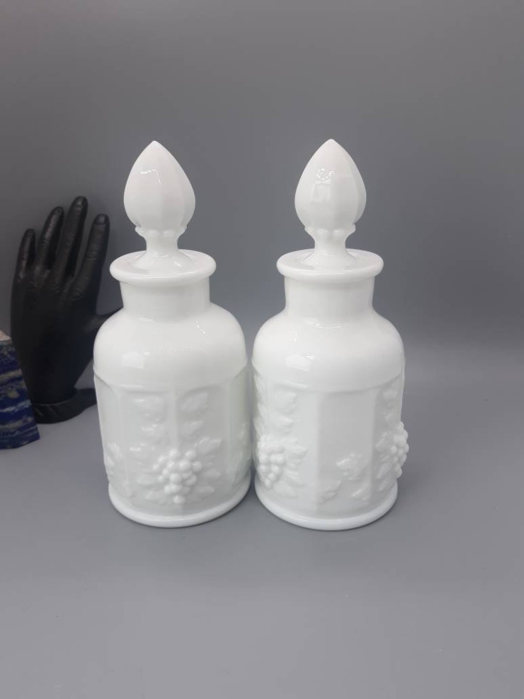 Vintage Westmoreland Milk Glass Bottles paneled Grape Vine - Etsy
