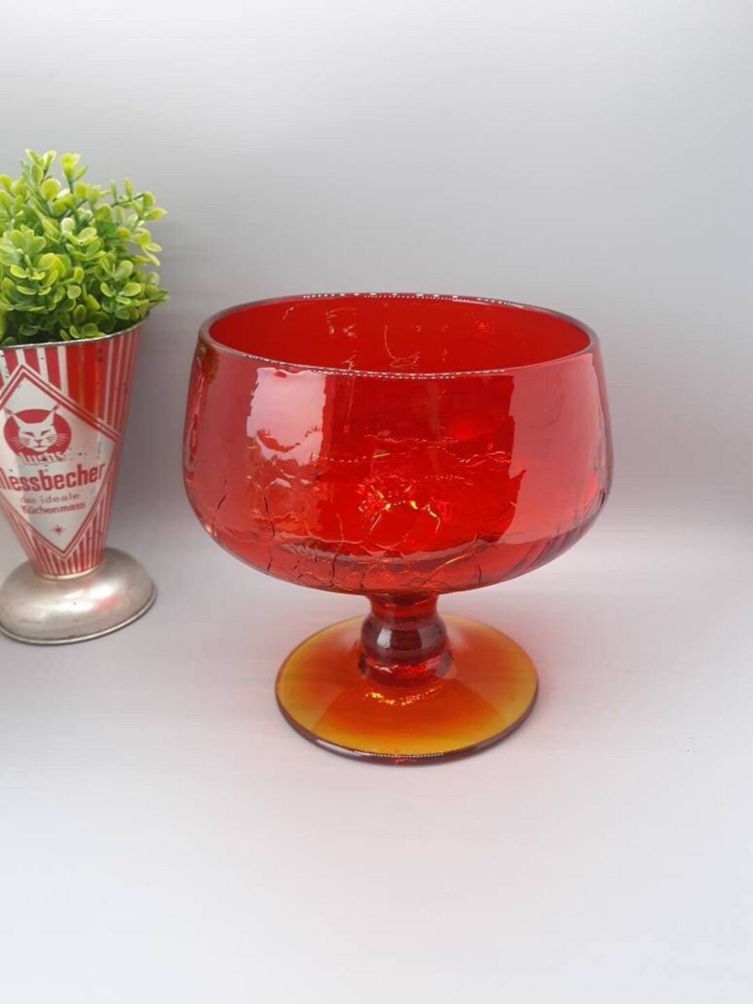 Vintage Blenko 629S Compote or Pedestal Bowl Tangerine Crackle - Etsy